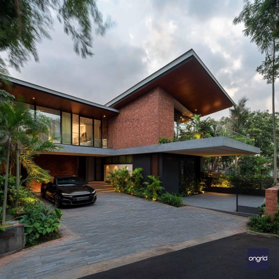 Luxury Tropical Duplex Elevation In Maharashtra Ongrid Design
