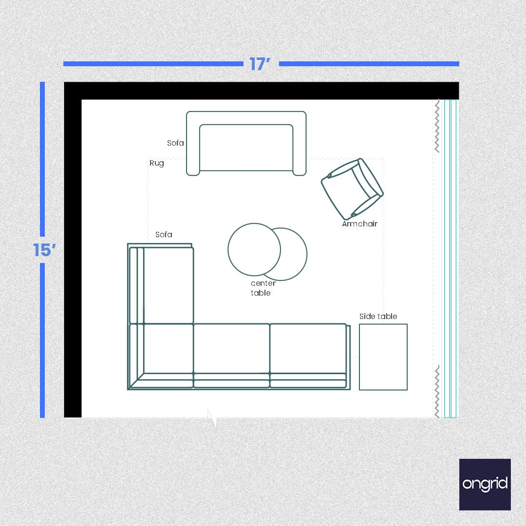 17x15 Living Room with Unique Wall Panel – Ongrid Design
