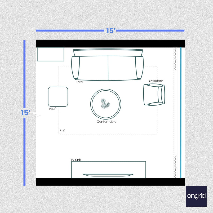 15x15 Living Room Bright Colourful Idea – Ongrid Design