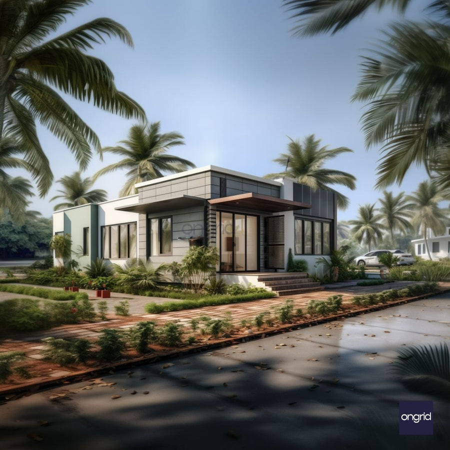 Goan Coastal Simplex Elevation - Metal and Glass – Ongrid Design