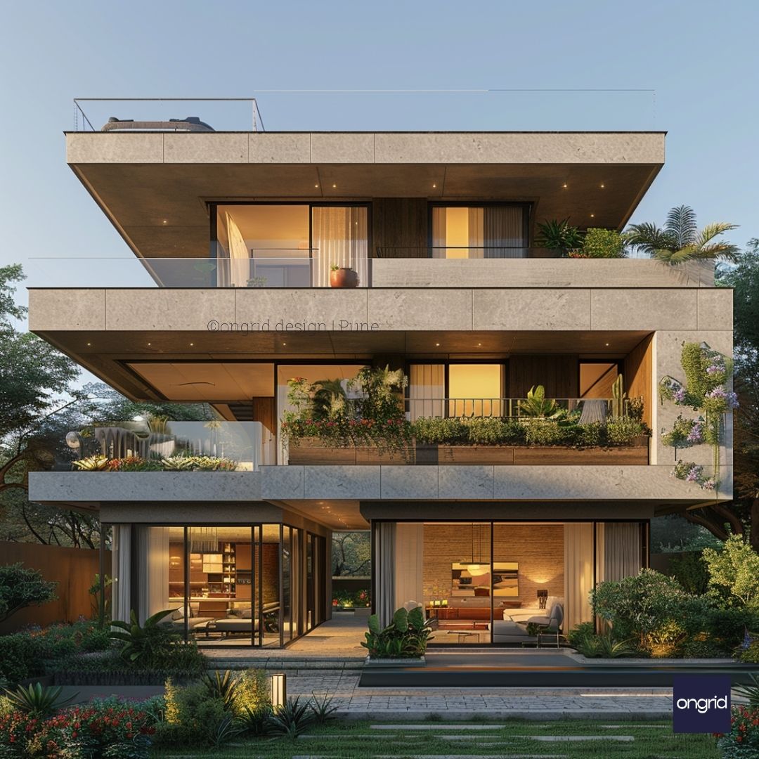 Minimalist 3-Floor House Design with Cantilevered Balconies – Ongrid Design