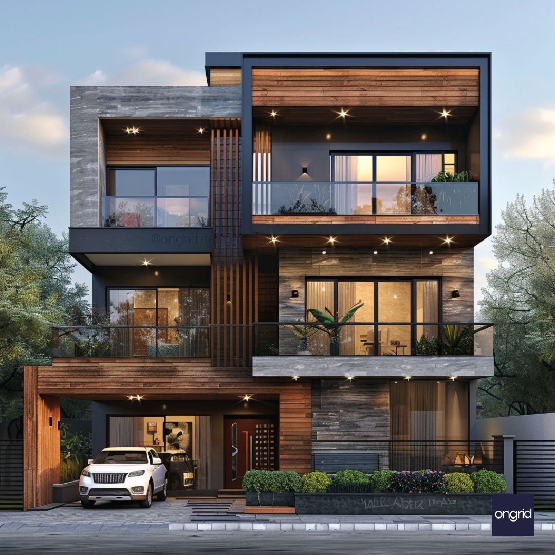 Sleek Three-Story Home with Indian Aesthetics – Ongrid Design