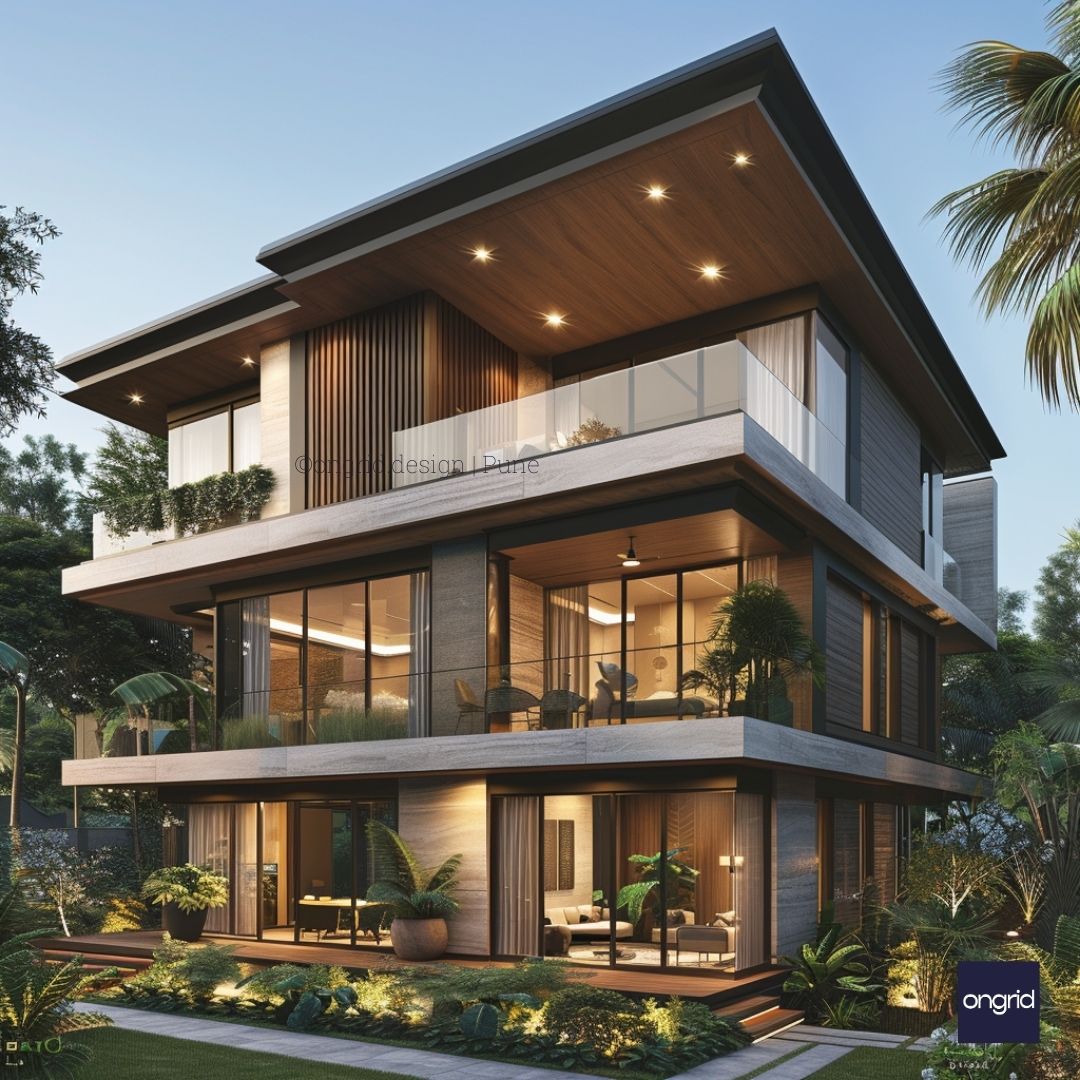 Flat Roof 3-Floor House Design in India – Ongrid Design