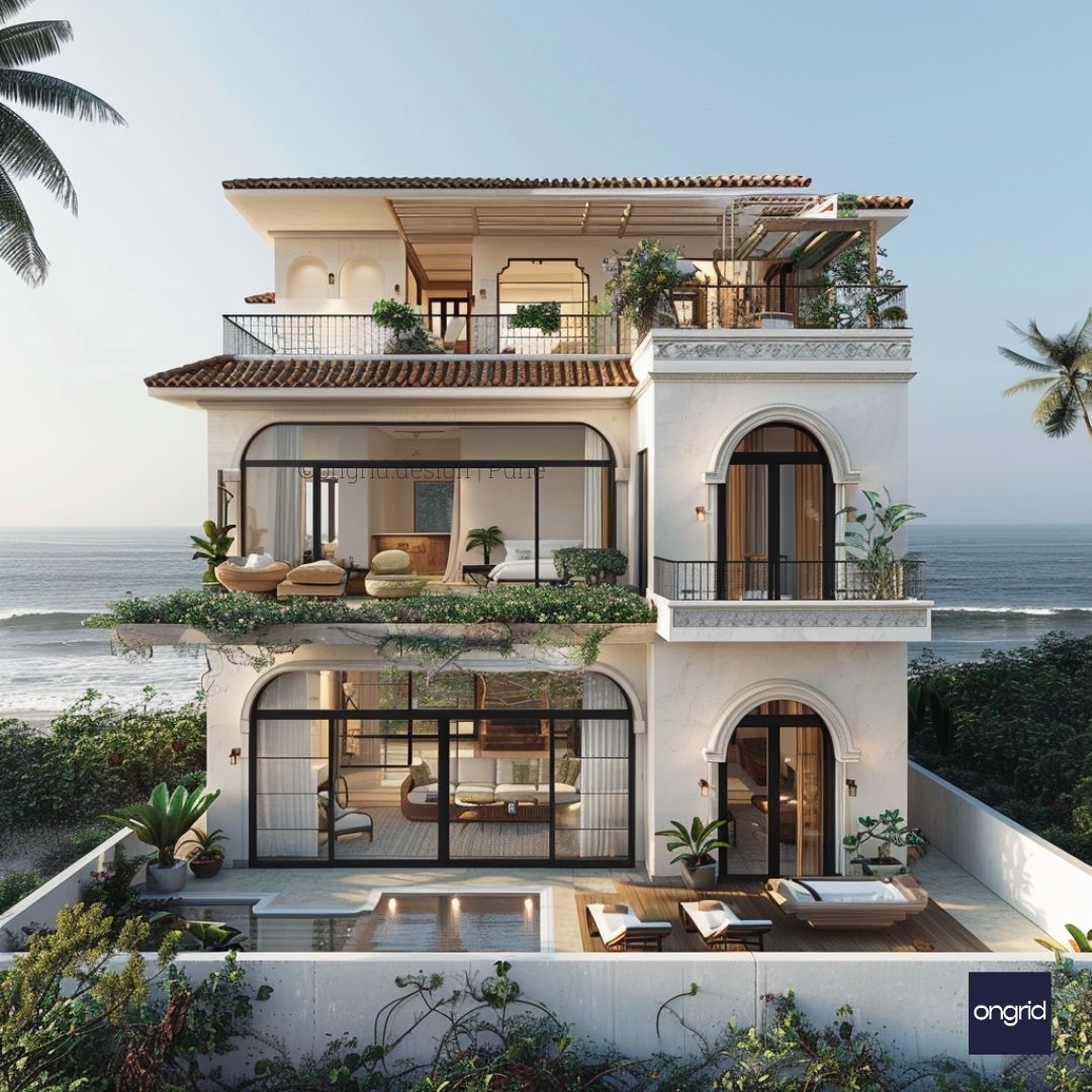 Coastal Mediterranean Home Elevation - Triplex – Ongrid Design