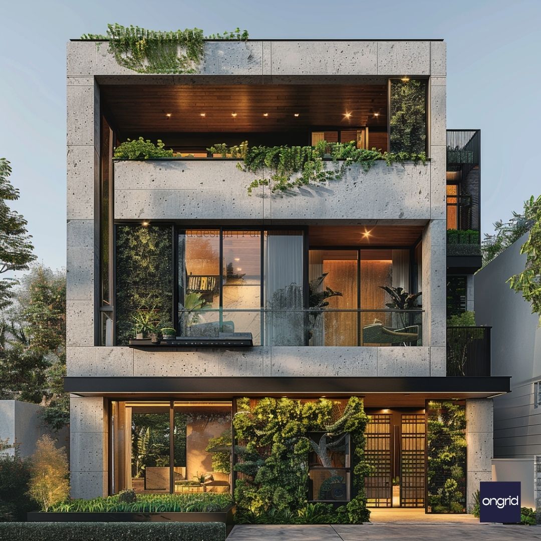 3-Story House with Concrete, Glass & Greenery – Ongrid Design